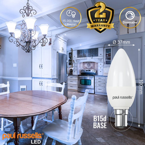LED Dimmable Candle 5.5W=40W Day Light Small Bayonet Cap SBC B15 Bulbs – paul russells