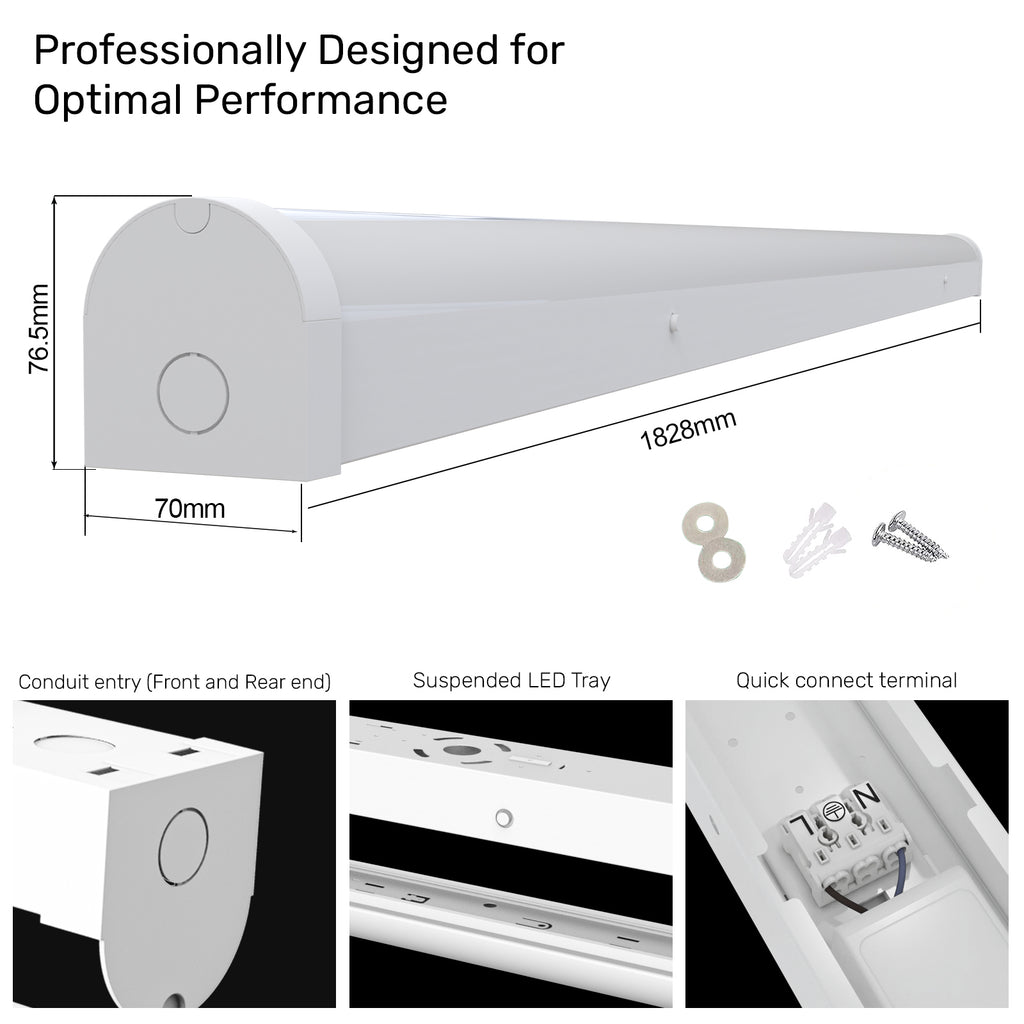 82W LED Batten Light, 6ft Ceiling Fitting Tube Light, 9840 Lumen, IP20 ...