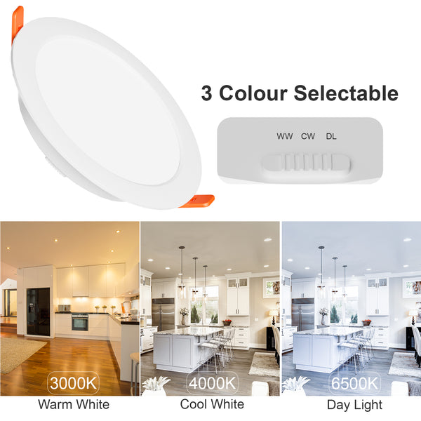 6W LED Round Ceiling Downlights – 600 Lumens, CCT Switchable (3000K/40 ...