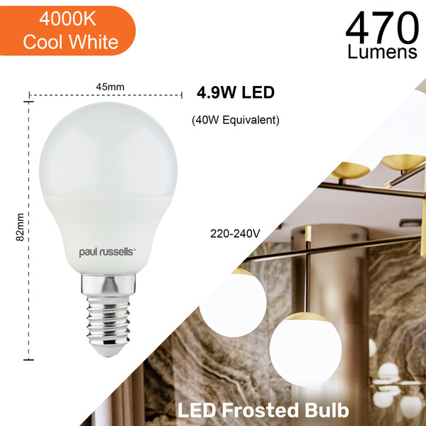 LED Golf Ball 4.9W=40W Cool White Small Edison Screw SES E14 Bulbs ...