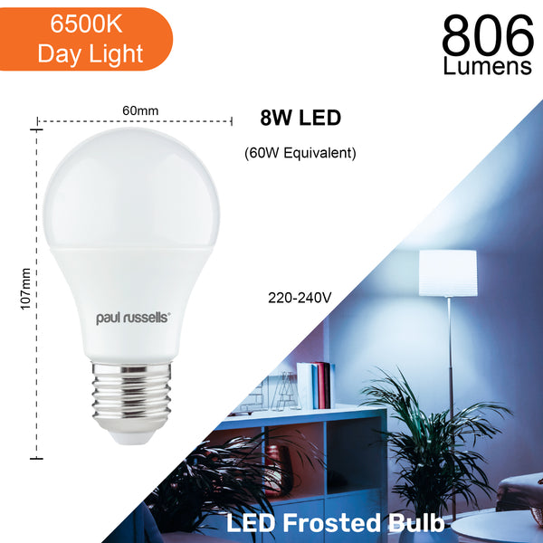 LED GLS 8W=60W Day Light Edison Screw ES E27 Light Bulbs – paul russells