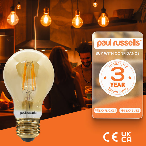 LED Filament GLS 4.5W=35W Extra Warm White Amber 2200K ES E27 Edison S ...