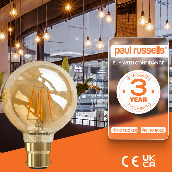 LED Filament G80 4.5W=35W Extra Warm White Amber 2200K BC B22 Bayonet ...