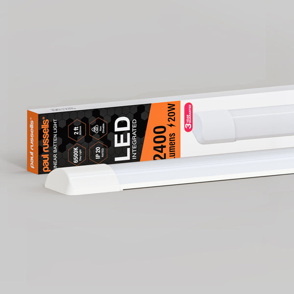 20W LED Batten Light, 2ft Ceiling Fitting Tube Light, 2400 Lumen, 6500 ...