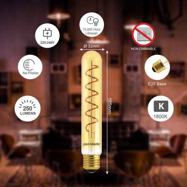 LED Filament Spiral T32 4W=25w Extra Warm White (AMBER) ES E27 Edison ...
